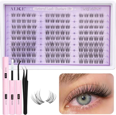 Alice Eyelashes Individual Kit Natural Cluster Lashes Kit Clear Band Wispy Lash Extension Kit