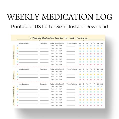 Weekly Medicine Log Printable Medication Tracker Medicine Log Sheets Medicine Tracker