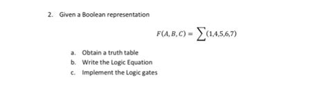Solved Given A Boolean Representation Fabc Sigma 1