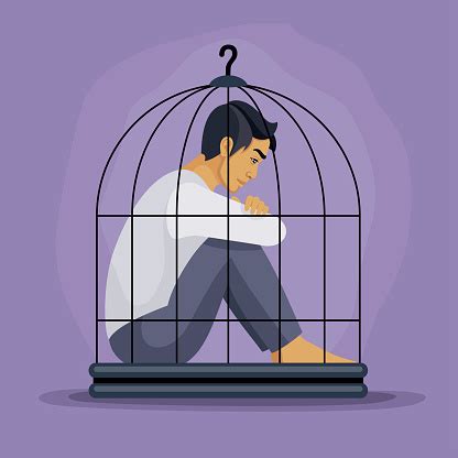 Asian Man Locked In A Cage Stock Illustration Download Image Now