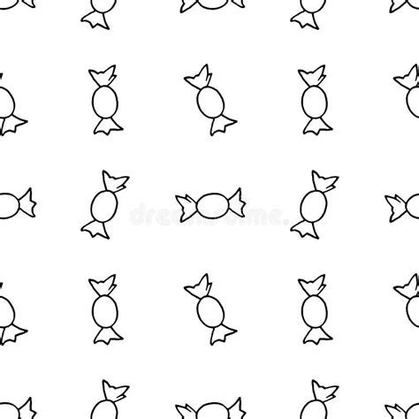 Seamless Pattern Of Outline Candy In Wrappers In Doodle Style Trick Or