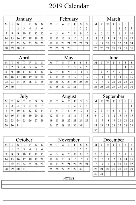 One Year Calendar On One Page