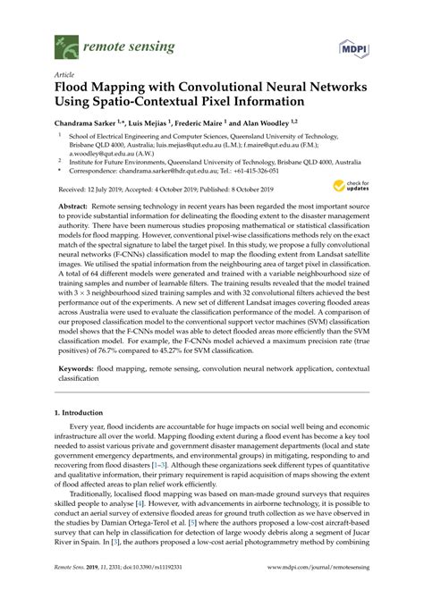 Pdf Remote Sensing Flood Mapping With Convolutional Neural Networks Using Spatio Contextual