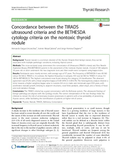Pdf Concordance Between The Tirads Ultrasound Criteria And The