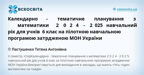 Календарно тематичне планування з математики 2 0 2 4 2 025 навчальний рік для учнів 6 клас