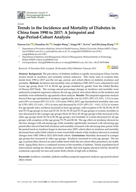 Pdf Trends In The Incidence And Mortality Of Diabetes In China From 1990 To 2017 A Joinpoint