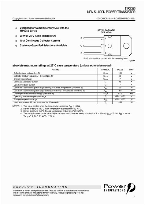 Tip3055 352197 Pdf Datasheet Download Ic On Line