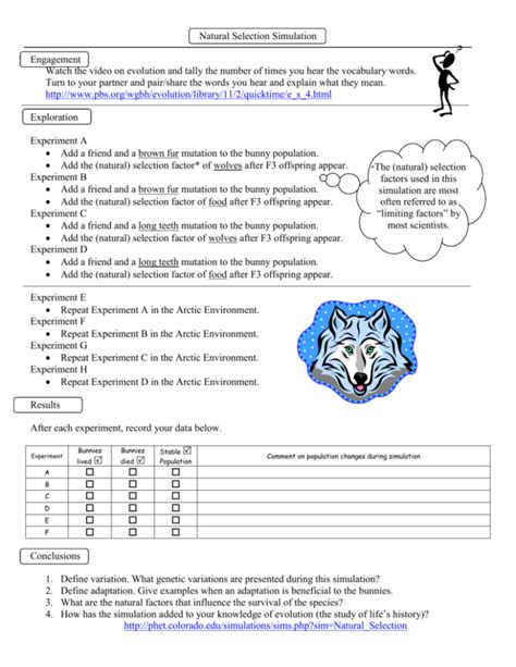 Natural Selection Simulation Worksheet