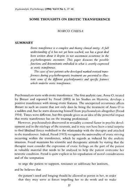 Pdf Some Thoughts On Erotic Transference