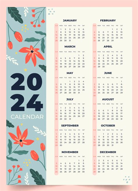 Вертикальный календарь на 2024 год скачать бесплатно шаблон в векторе Ai Eps