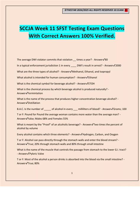 Sccja Week 11 Sfst Testing Exam Questions With Correct Answers 100 Verified Sccja Stuvia Us