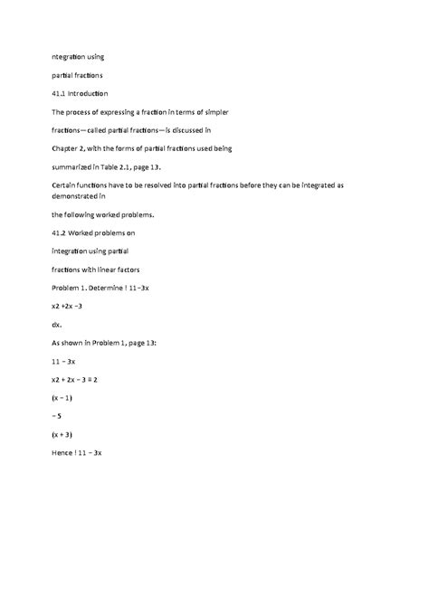 INtegration Using Partial Fractions Ntegration Using Partial Fractions Introduction The