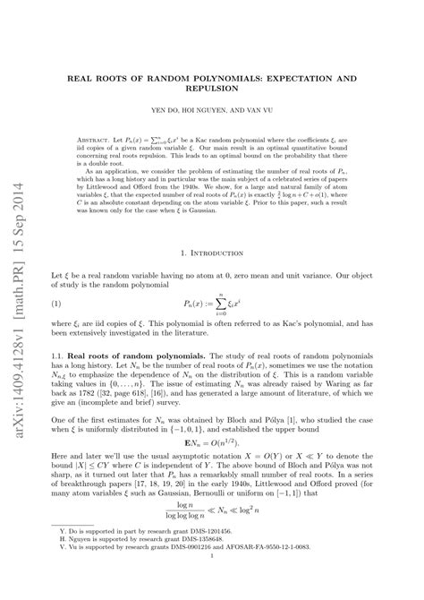 Pdf Real Roots Of Random Polynomials Expectation And Repulsion