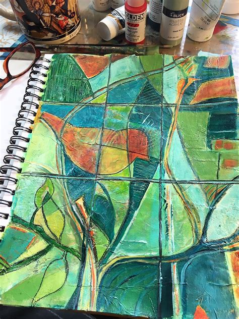 Grid Painting With Acrylics Over Collage Linda Sagastume Art