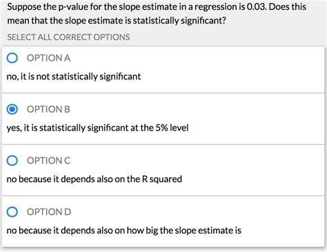 Solved Suppose The P Value For The Slope Estimate In A Chegg Com