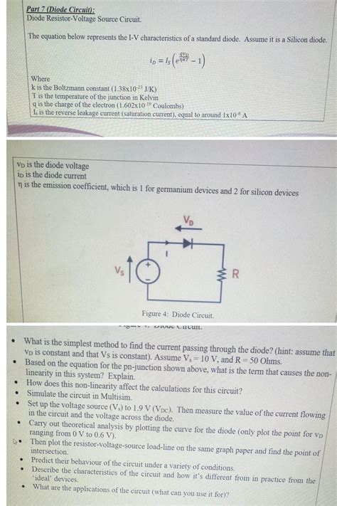 Solved Part 7 Diode Circuit Diode Resistor Voltage Source