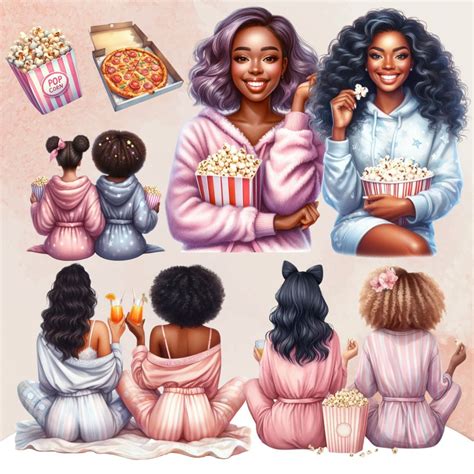 Pajama Party Black Girls Clipart Black Woman Clipart Watercolor Cozy