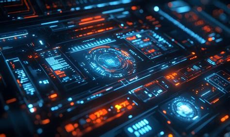 Futuristic Digital Interface With Glowing Blue And Orange Lights Premium Ai Generated Image