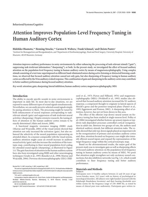 Pdf Attention Improves Population Level Frequency Tuning In Human Auditory Cortex
