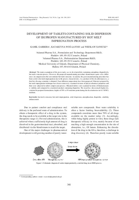 Pdf Development Of Tablets Containing Solid Dispersion Of Ibuprofen Manufactured By Hot Melt