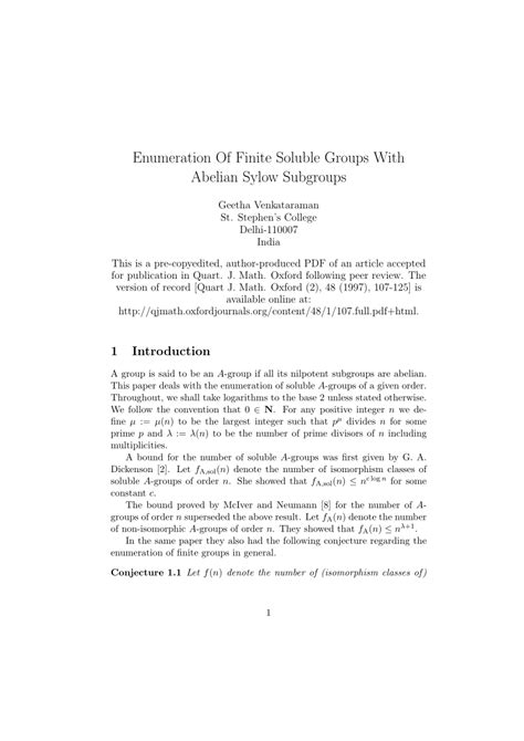 Pdf Enumeration Of Finite Soluble Groups With Abelian Sylow Subgroups
