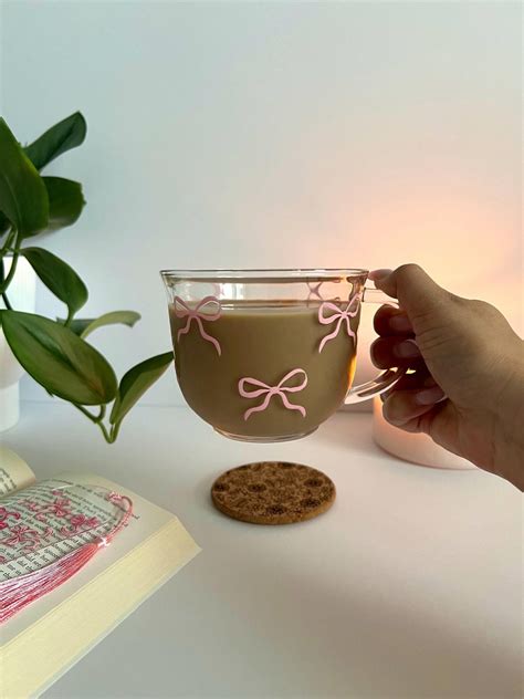 Clear Glass Pink Bow Mug Aesthetic Glass Mug Glass Bow Mug