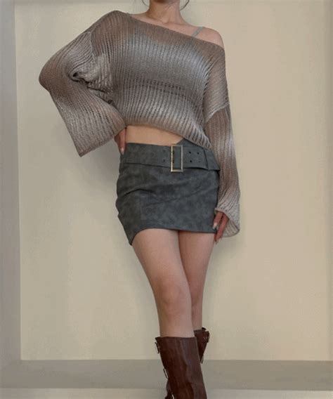 [여리핏💗] 2color 투톤 시스루 입술넥 그물 니트 에이블리