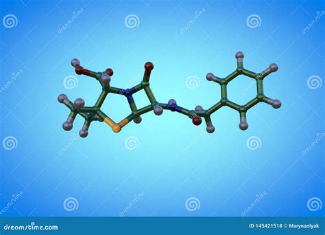 Molecular Model Of Penicillin Antibiotic Produced By Fungi Penicillium Medical Background