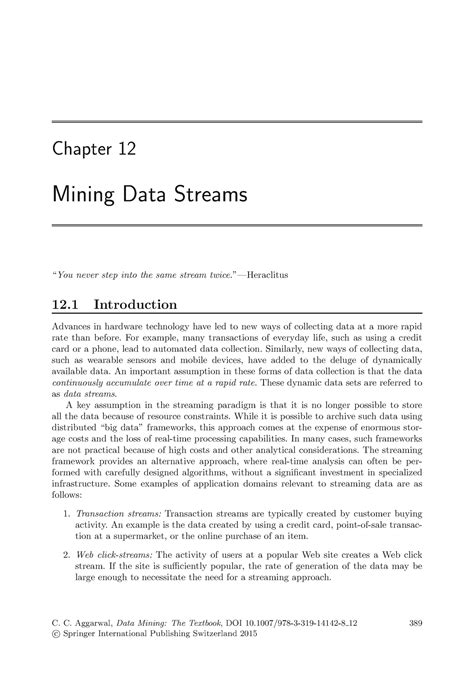 Data Mining The Textbook Chapter 12 Chapter 12 Mining Data Streams You Never Step Into The