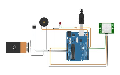 Circuit Design Pir Sensor With Burglar Alarm Using Arduino Tinkercad
