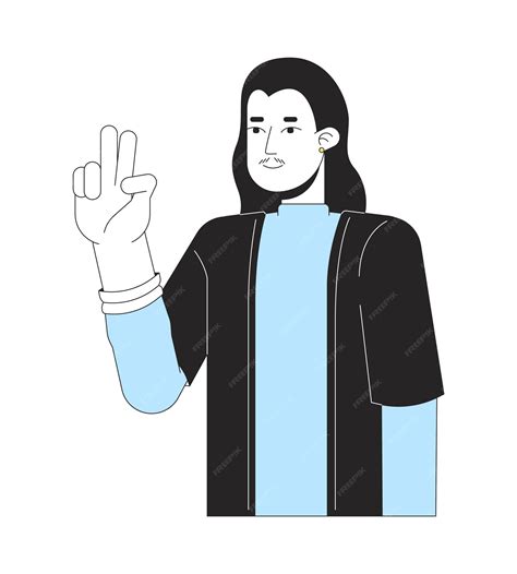 긴 머리카락의 성인 아시아 남성 승리 표지 2d 선형 만화 캐릭터 연필 ⁇ 수염 한국인 남자가 셀카를 찍고 고립된 선 ⁇ 터 사람 ⁇ 배경 분위기 재미 색상 평평한 점