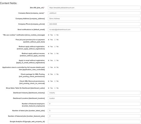 general parameters basic settings jobmount