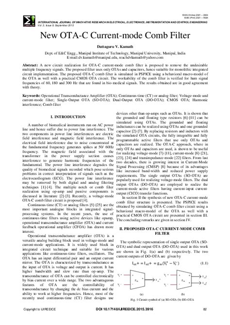 Pdf New Ota C Current Mode Comb Filter
