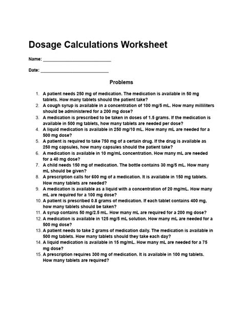 Dosage Calculation Practice Worksheet Pdf