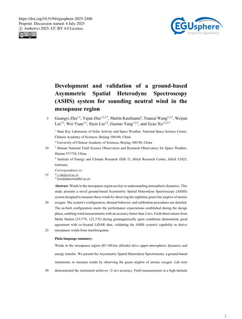 Pdf Development And Validation Of A Ground Based Asymmetric Spatial Heterodyne Spectroscopy