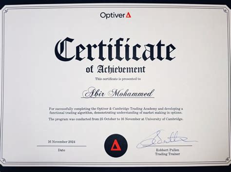 Really Excited To Have Completed The 4 Week In Person Optiver Trading
