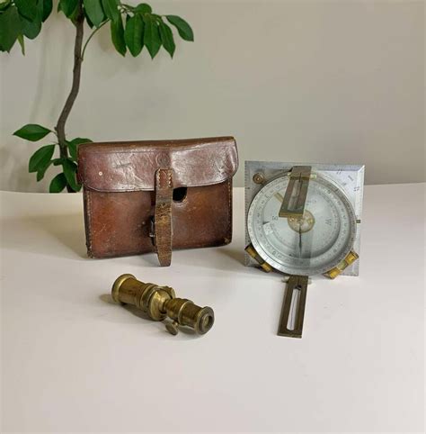 Early Forestry Surveying Compass With Staff Mount And Original Leather