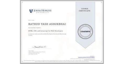 Yash Rathod On Linkedin Completion Certificate For Html Css And Javascript For Web Developers