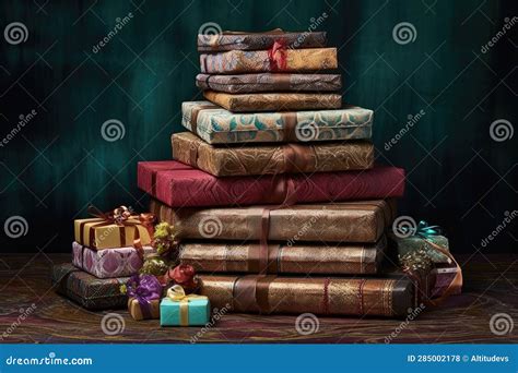 Stack Of Unwrapped Presents With Wrapping Materials Stock Illustration Illustration Of Paper