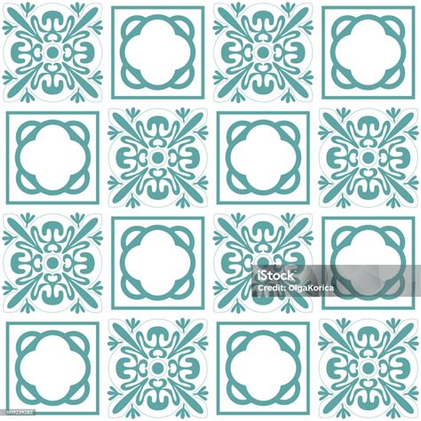 스페인어 포르투갈어 벡터 일러스트 레이 션 Eps 광장의 세라믹 타일을위한 파란색 이음새가 없는 패턴 0명에 대한 스톡 벡터