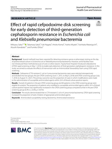 Pdf Effect Of Rapid Cefpodoxime Disk Screening For Early Detection Of Third Generation