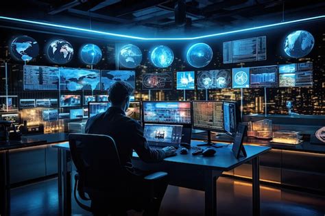 Premium Ai Image Rear View Of Military Surveillance Officer Cyber