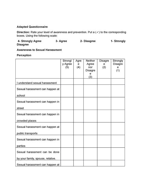 Reference Research Paper Adapted Questionnaire Direction Rate Your Level Of Awareness And