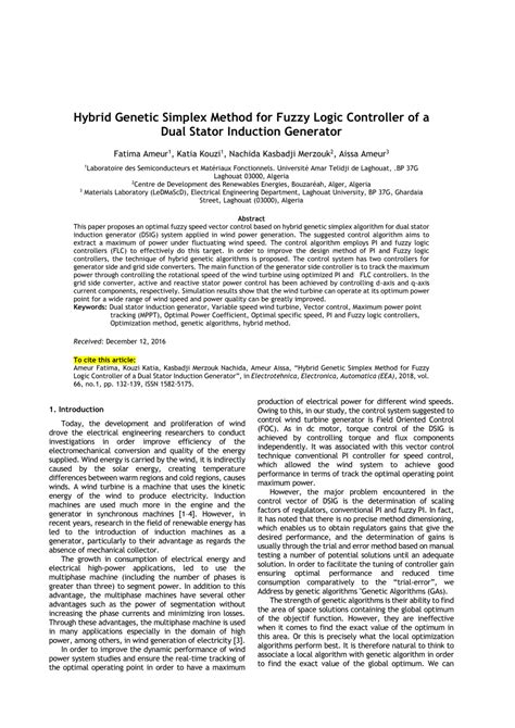 Pdf Hybrid Genetic Simplex Method For Fuzzy Logic Controller Of A Dual Stator Induction Generator