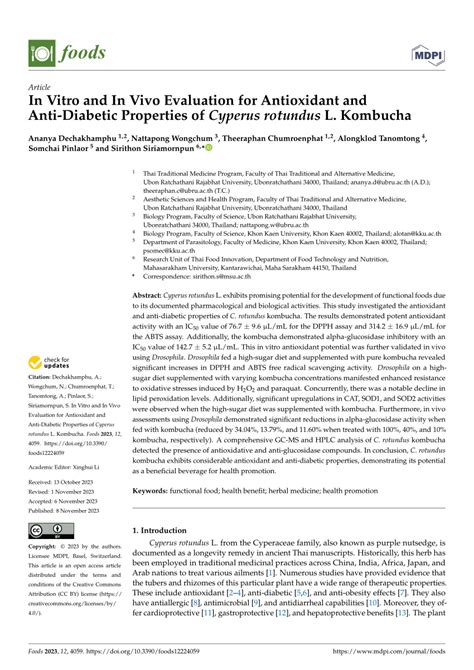 Pdf In Vitro And In Vivo Evaluation For Antioxidant And Anti Diabetic Properties Of Cyperus