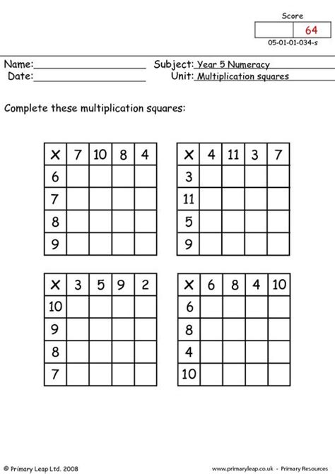 Numeracy Square Numbers Worksheet Uk Worksheets