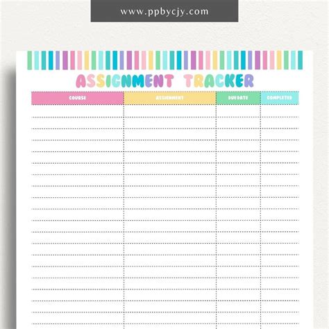 Homework Assignment Tracker Printable Pdf Template Vibrant Homework