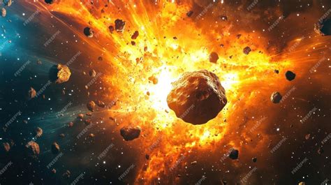 Asteroid Exploding In Space Creating A Bright Burst Of Light Amidst
