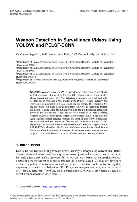 Pdf Weapon Detection In Surveillance Videos Using Yolov8 And Pelsf Dcnn