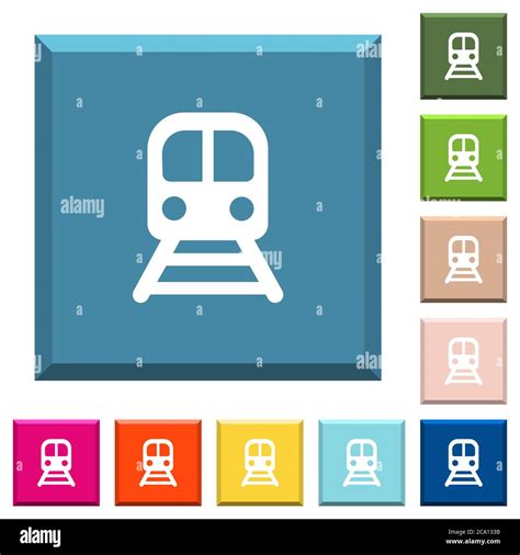 Train White Icons On Edged Square Buttons In Various Trendy Colors